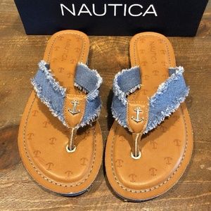 Nautica | Shoes | Nautica Blue Jean Frayed Denim Flip Flops | Poshmark
